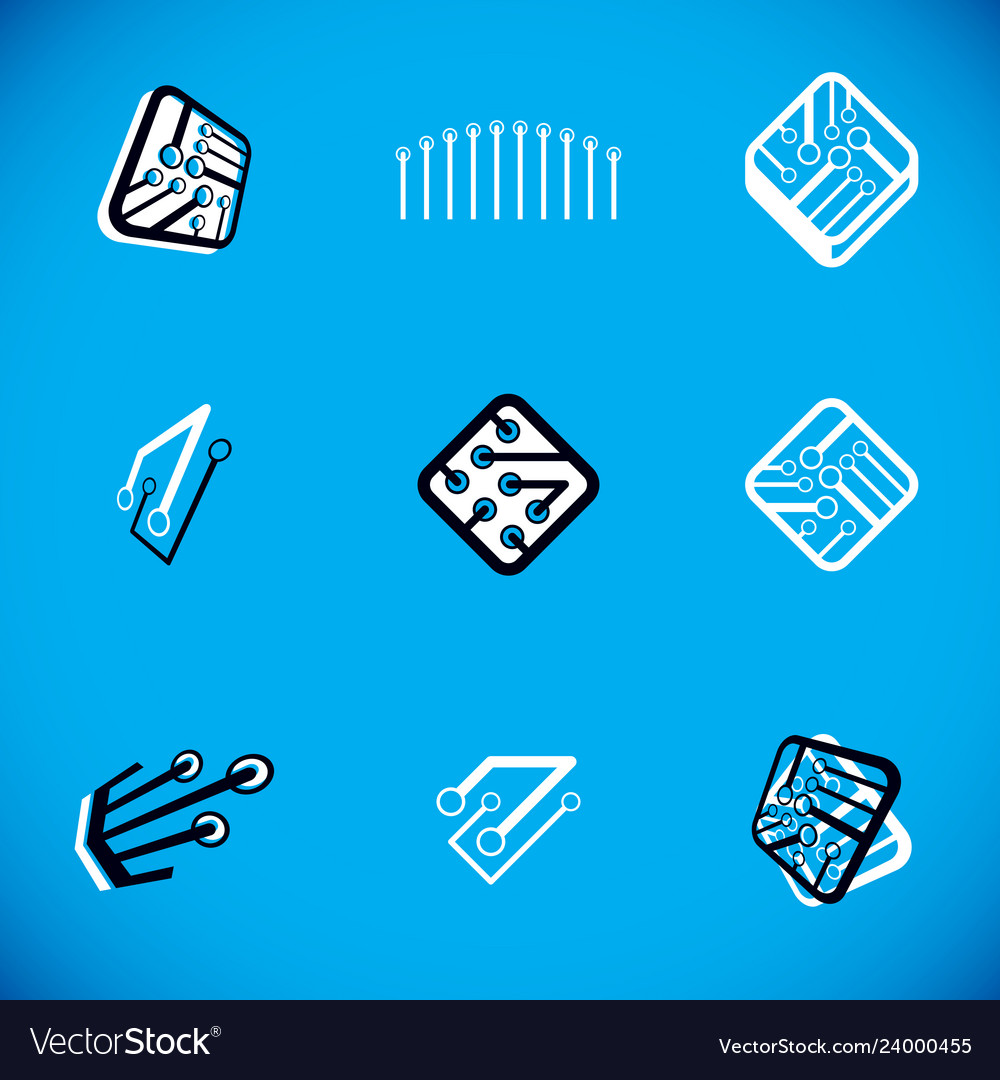 Set of microprocessor scheme abstract logotypes Vector Image