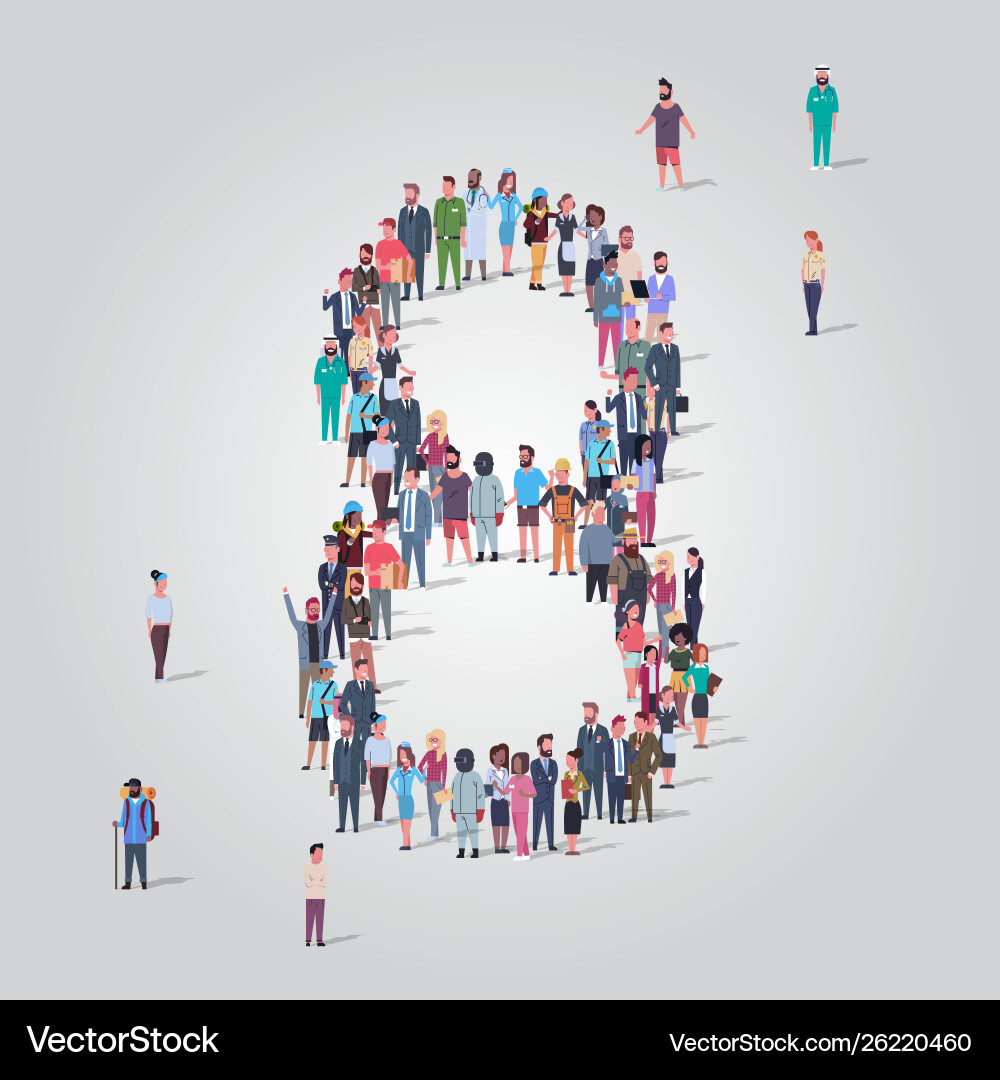 Big people crowd forming number eight 8 shape Vector Image