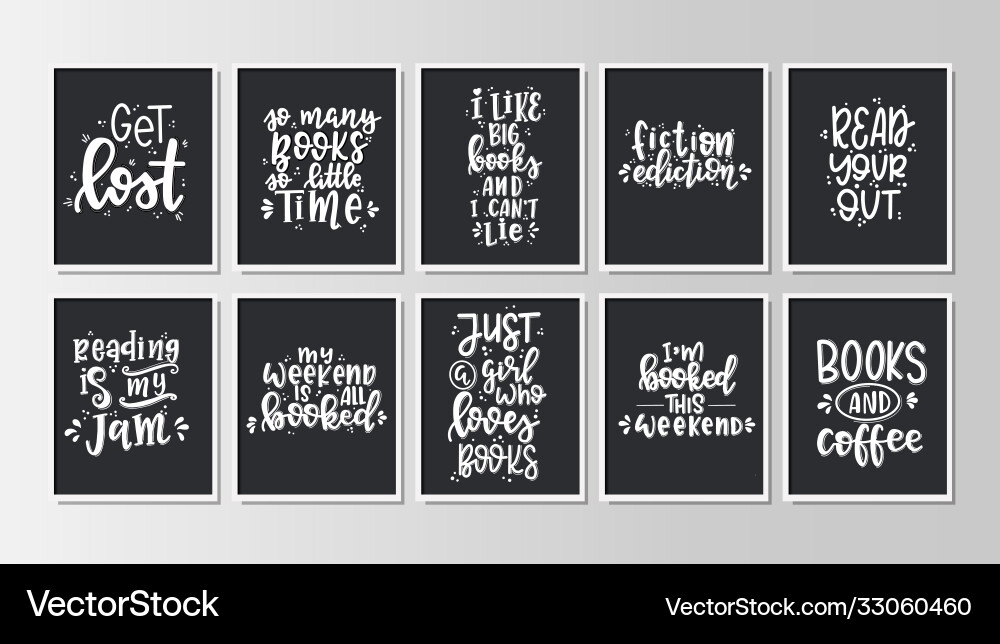 Books and reading lettering set hand drawn Vector Image