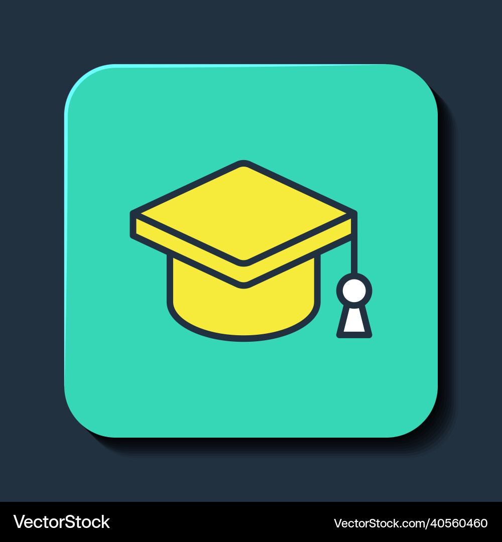 Filled outline graduation cap icon isolated Vector Image