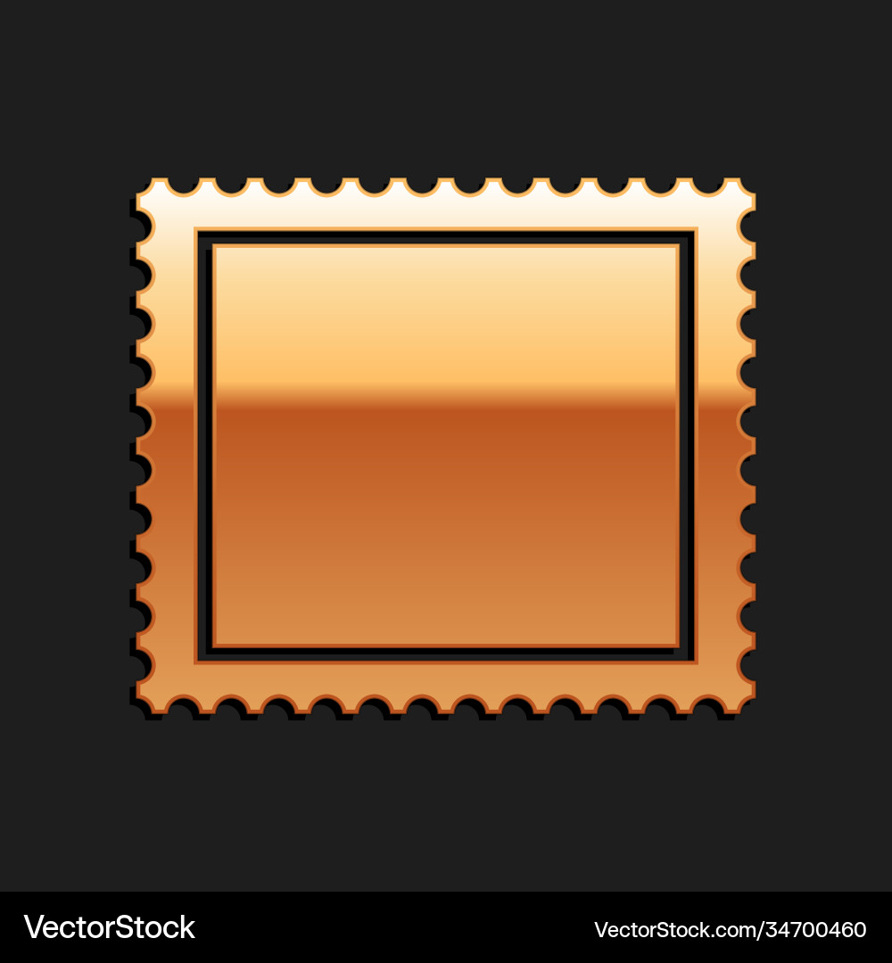 Gold postal stamp icon isolated on black Vector Image