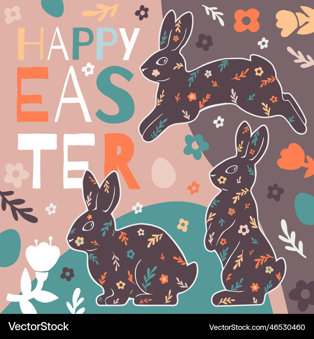 Happy easter square poster colorful bright modern Vector Image