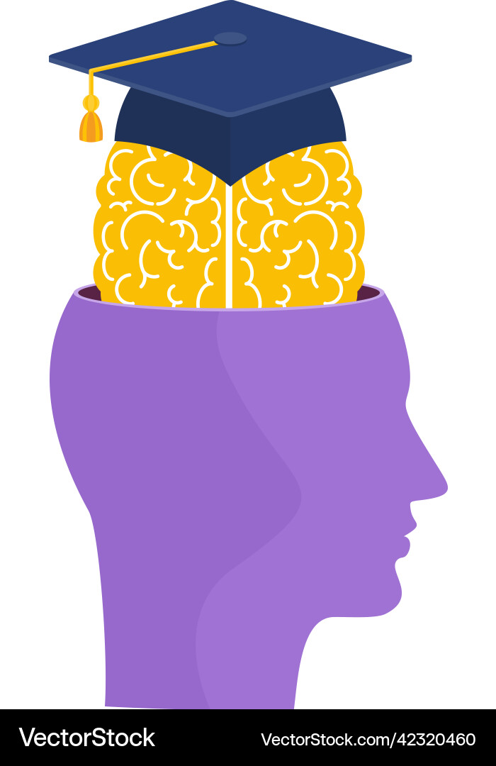 Head with brain and university graduate cap Vector Image