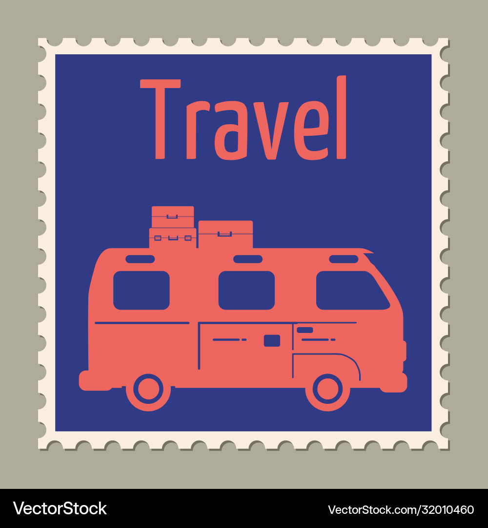 Postage stamp summer vacation van bus retro Vector Image
