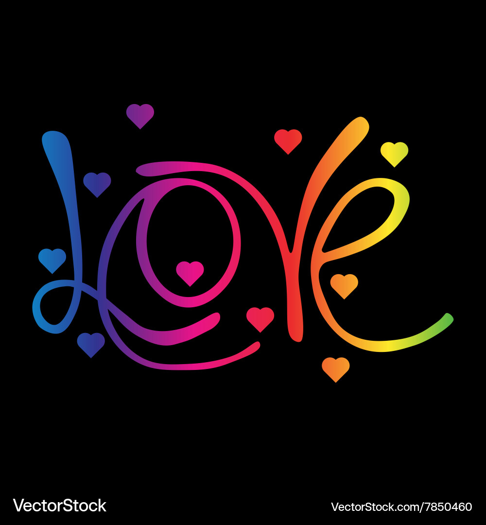 Rainbow love word and hearts Royalty Free Vector Image