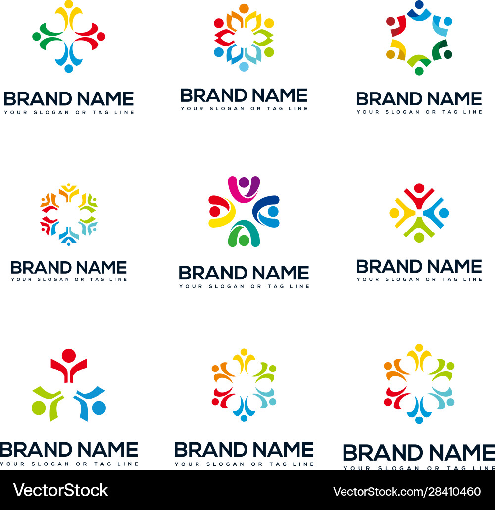 Set colorful human team logo design Royalty Free Vector