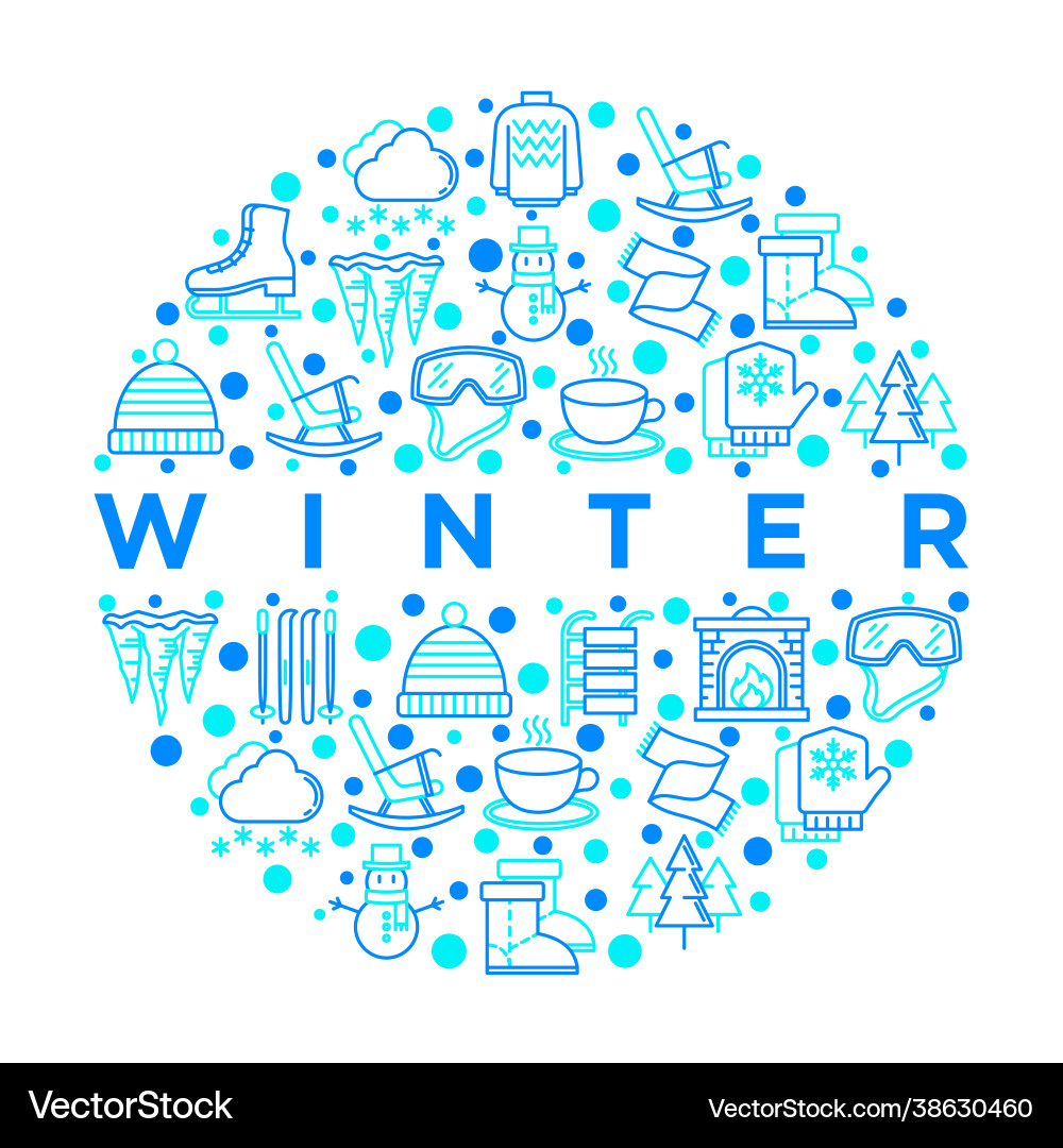 Winter concept in circle with thin line icons Vector Image