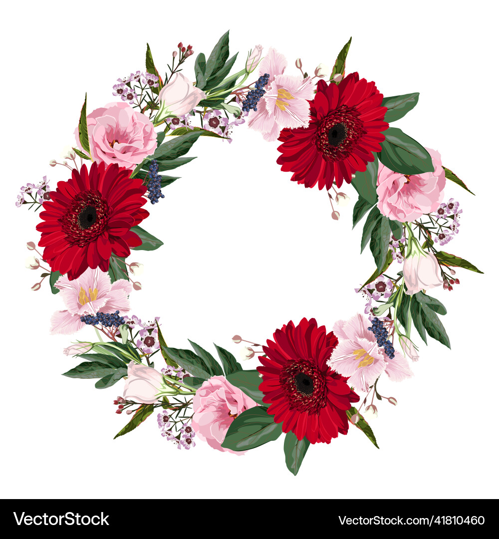 Wreath frame border - hand painted flowers Vector Image