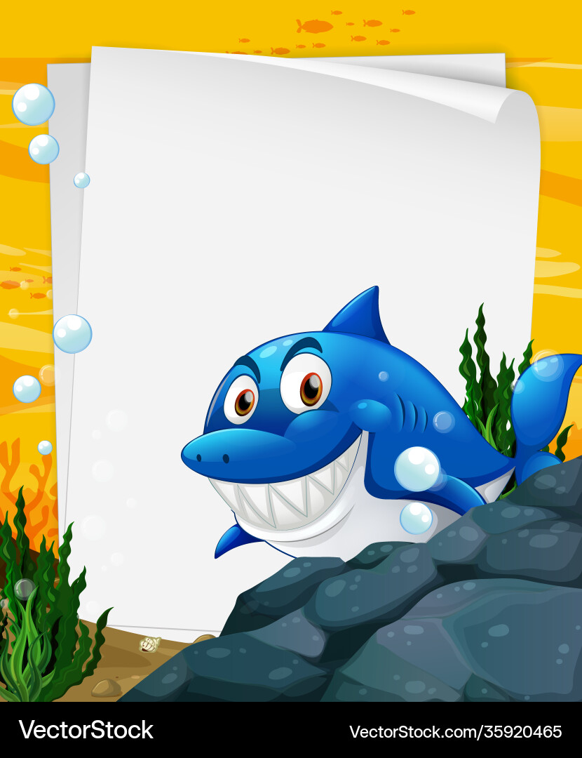 Blank paper template with a shark cartoon Vector Image
