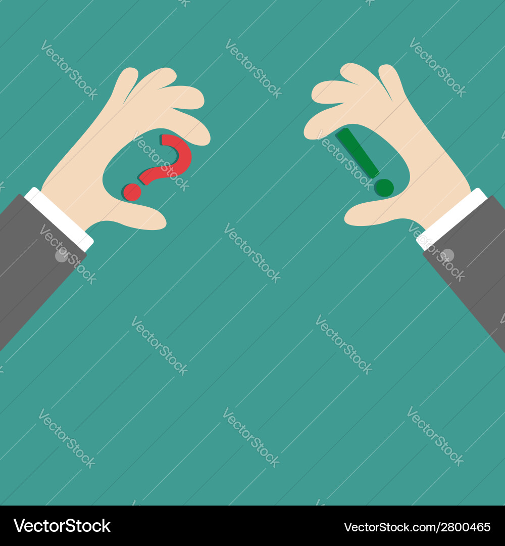 Businessman hands holding question and exclamation