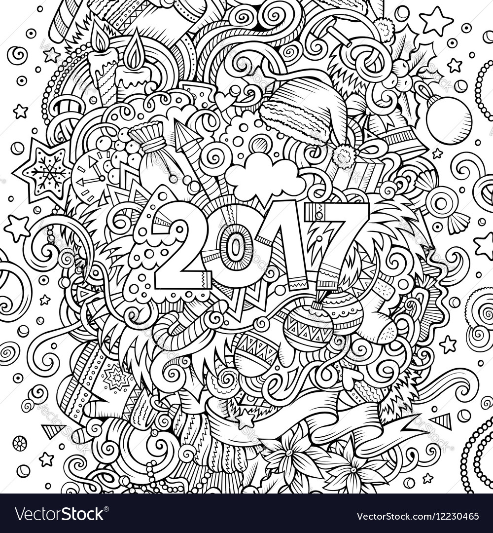 Cartoon cute doodles hand drawn new year Vector Image