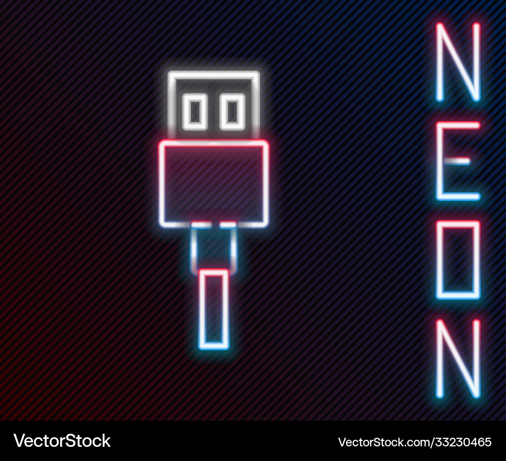 Glowing neon line usb cable cord icon isolated Vector Image