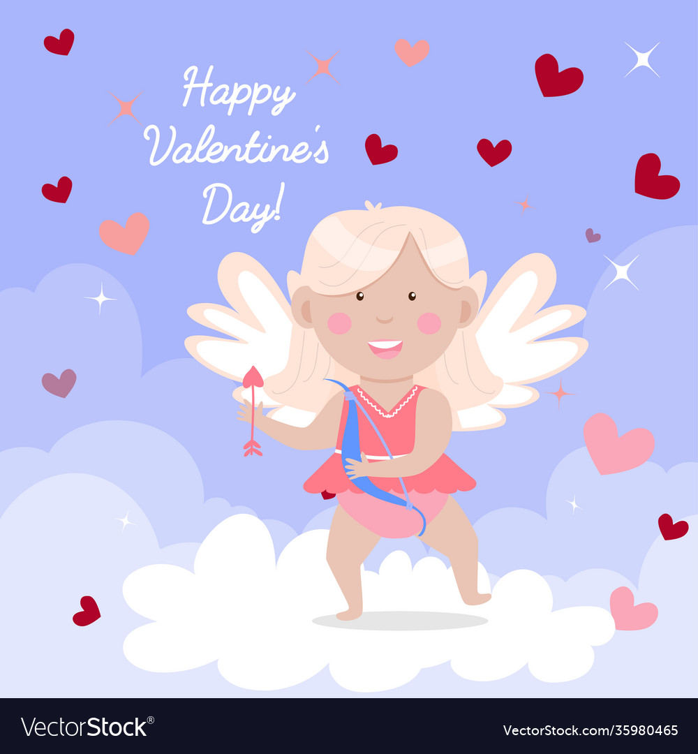 Happy valentines day card angel with a heart Vector Image