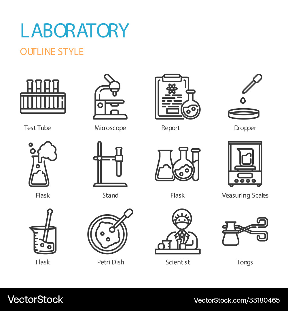 Laboratory in outline icon and symbol set Vector Image