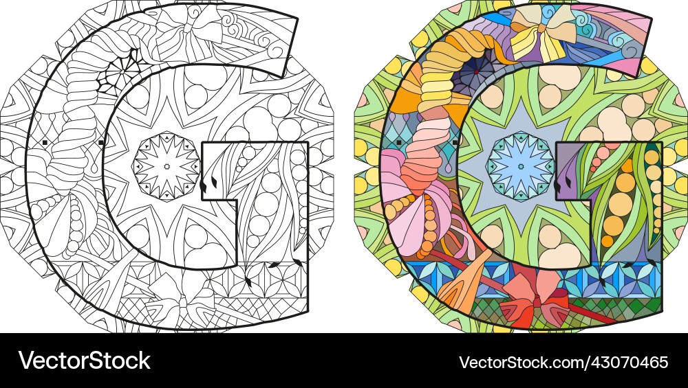 Letter g monogram on mandala engraving design Vector Image