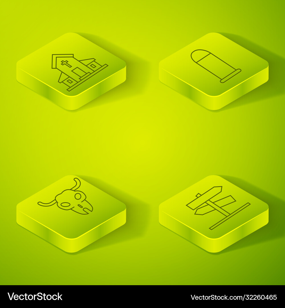 Set isometric bullet buffalo skull road traffic Vector Image