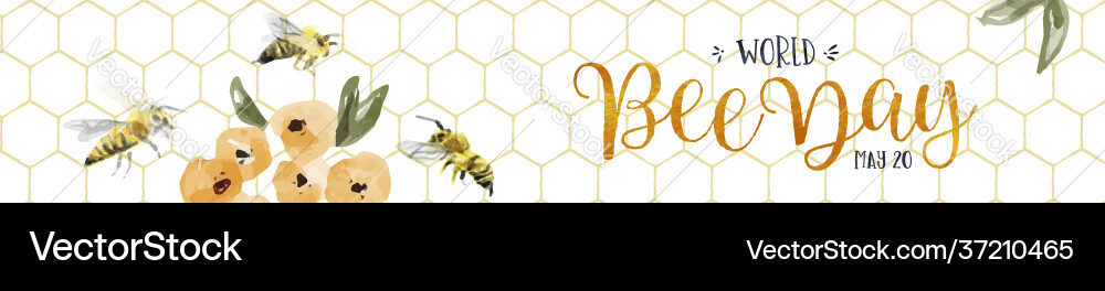 World bee day watercolor flower bees web header Vector Image