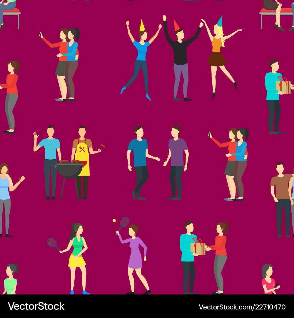 Cartoon friends social characters seamless pattern
