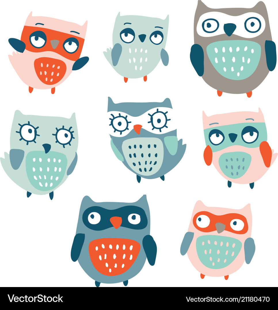Cute cartoon owls collection Royalty Free Vector Image