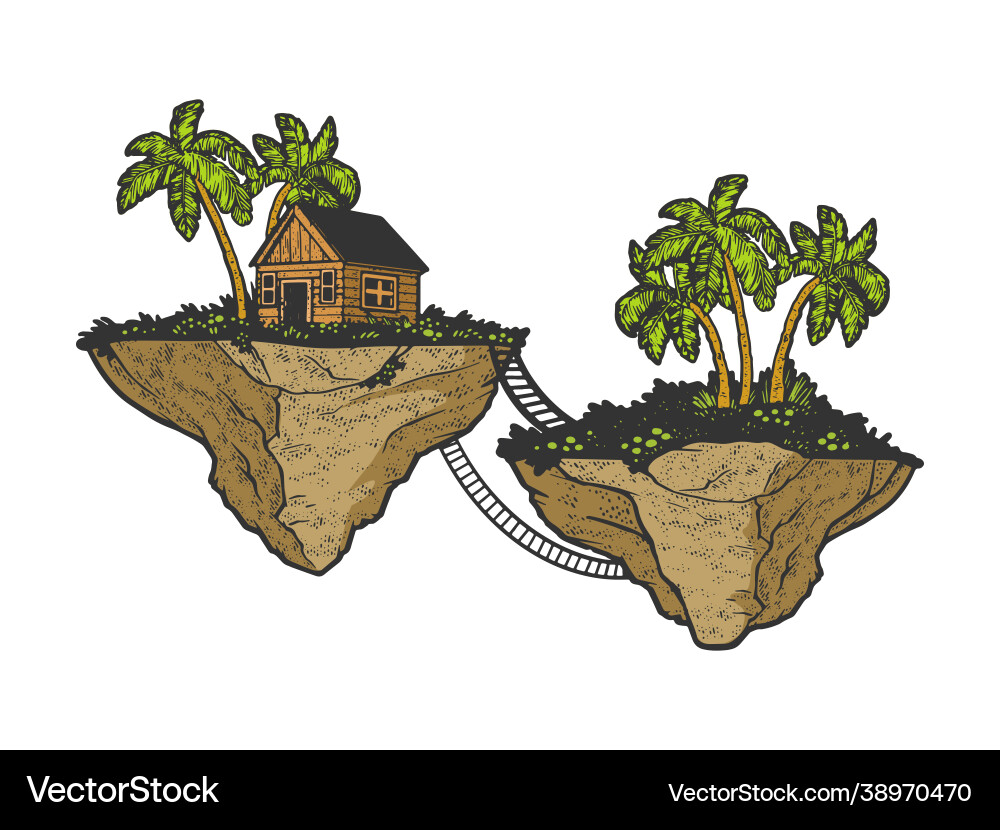 Fabulous flying islands sketch Royalty Free Vector Image