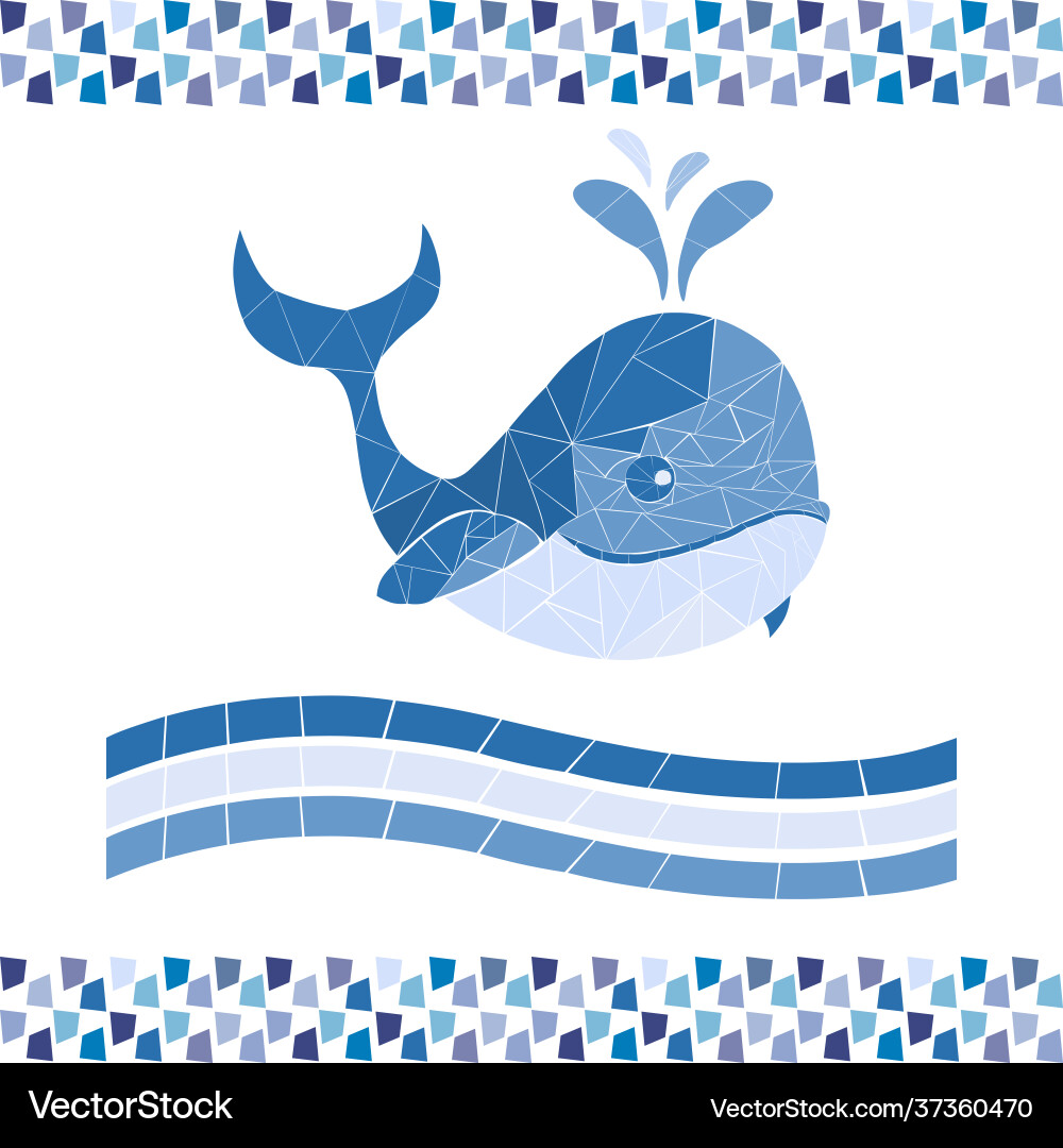 Funny mosaic whale border for design Royalty Free Vector