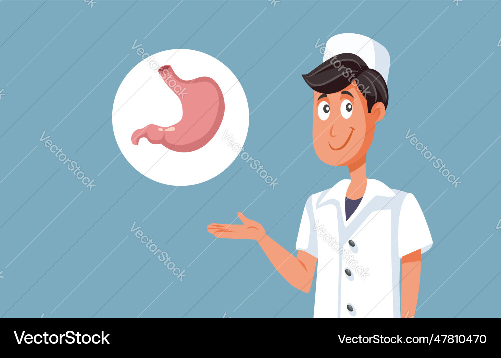 Gastroenterologist doctor character pointing Vector Image