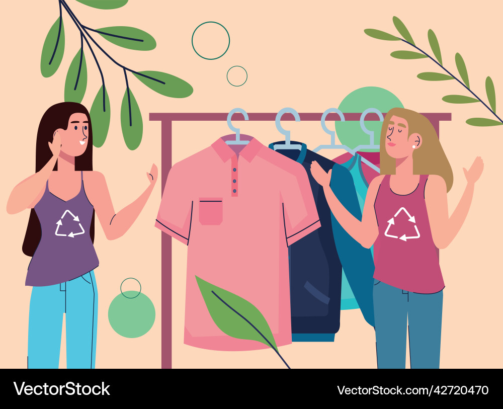Girls with clothes rack Royalty Free Vector Image