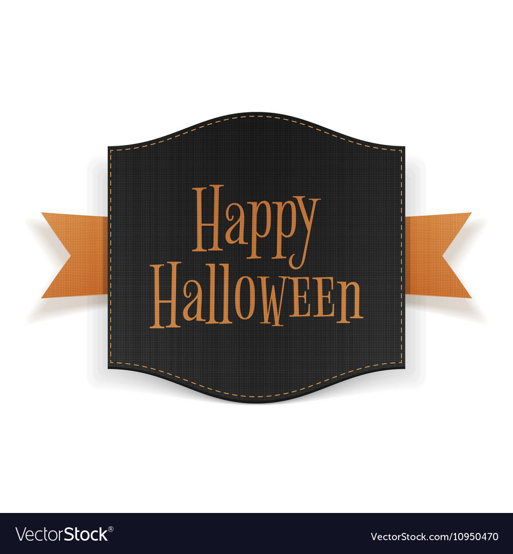 Happy halloween black banner on orange ribbon Vector Image