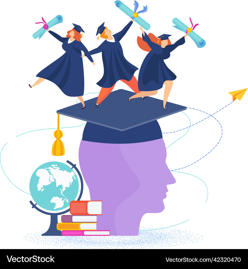 Happy young group graduation dancing and jumping Vector Image