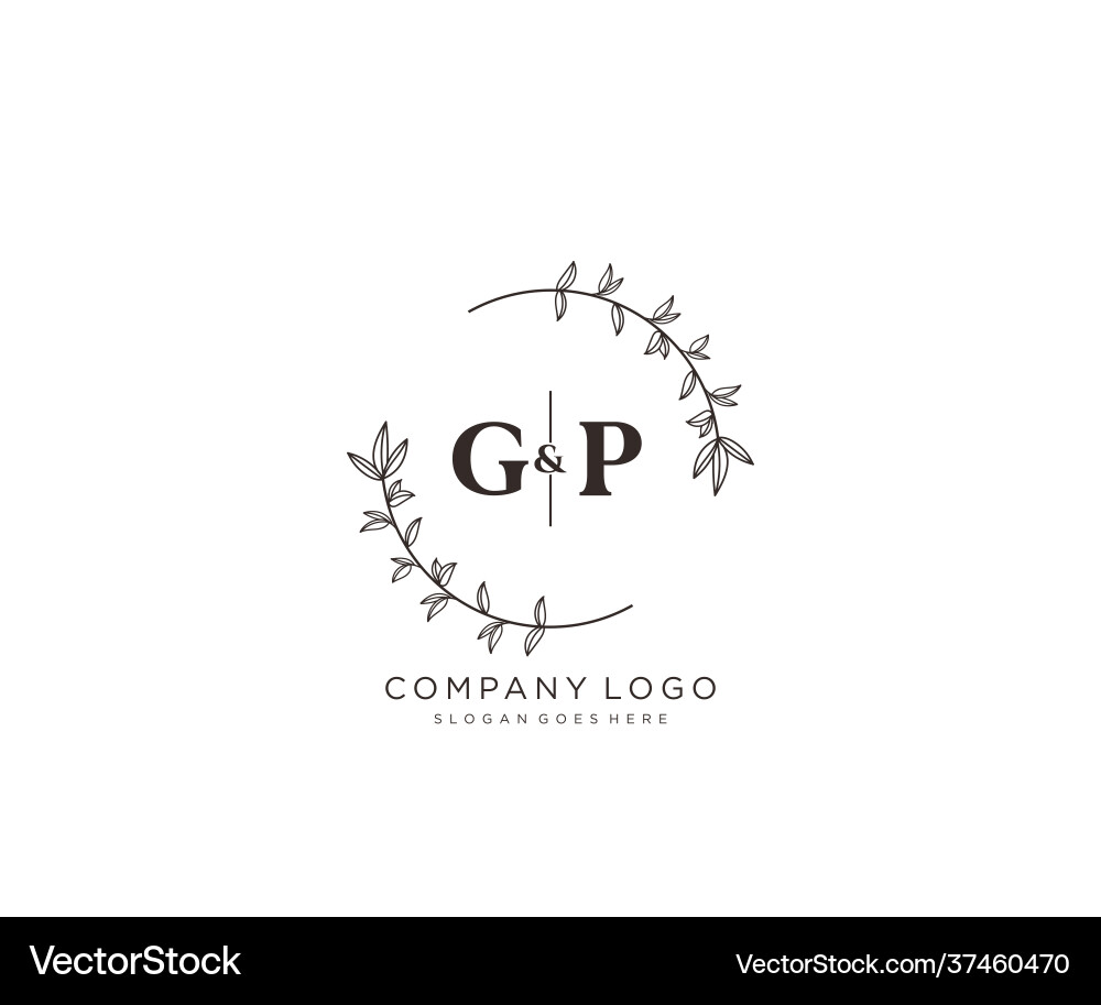 Initial gp letters beautiful floral feminine Vector Image