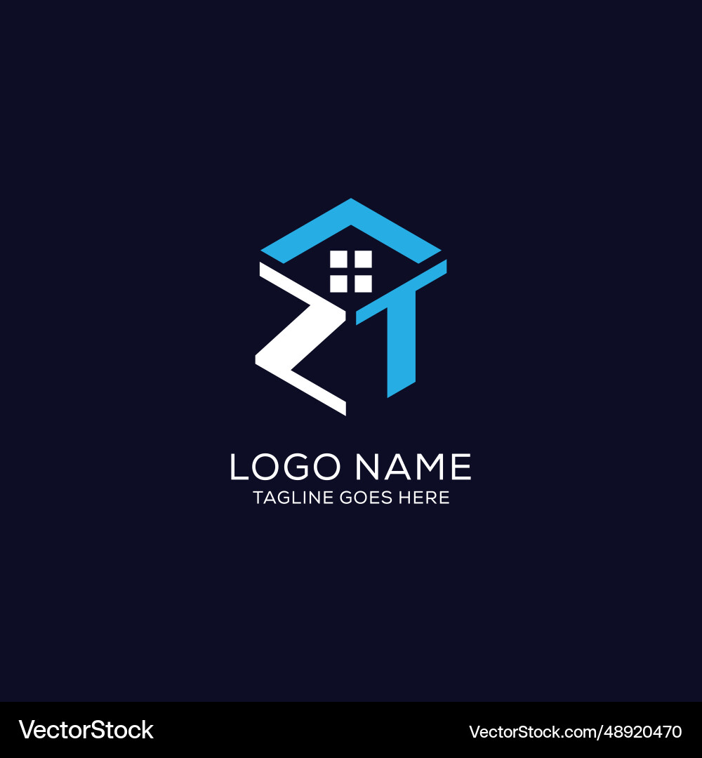 Initial logo zt monogram with abstract house Vector Image