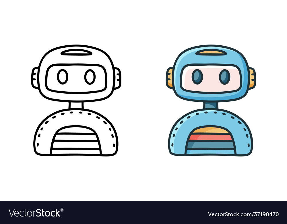 Robot bot doodle icon linear and color version Vector Image