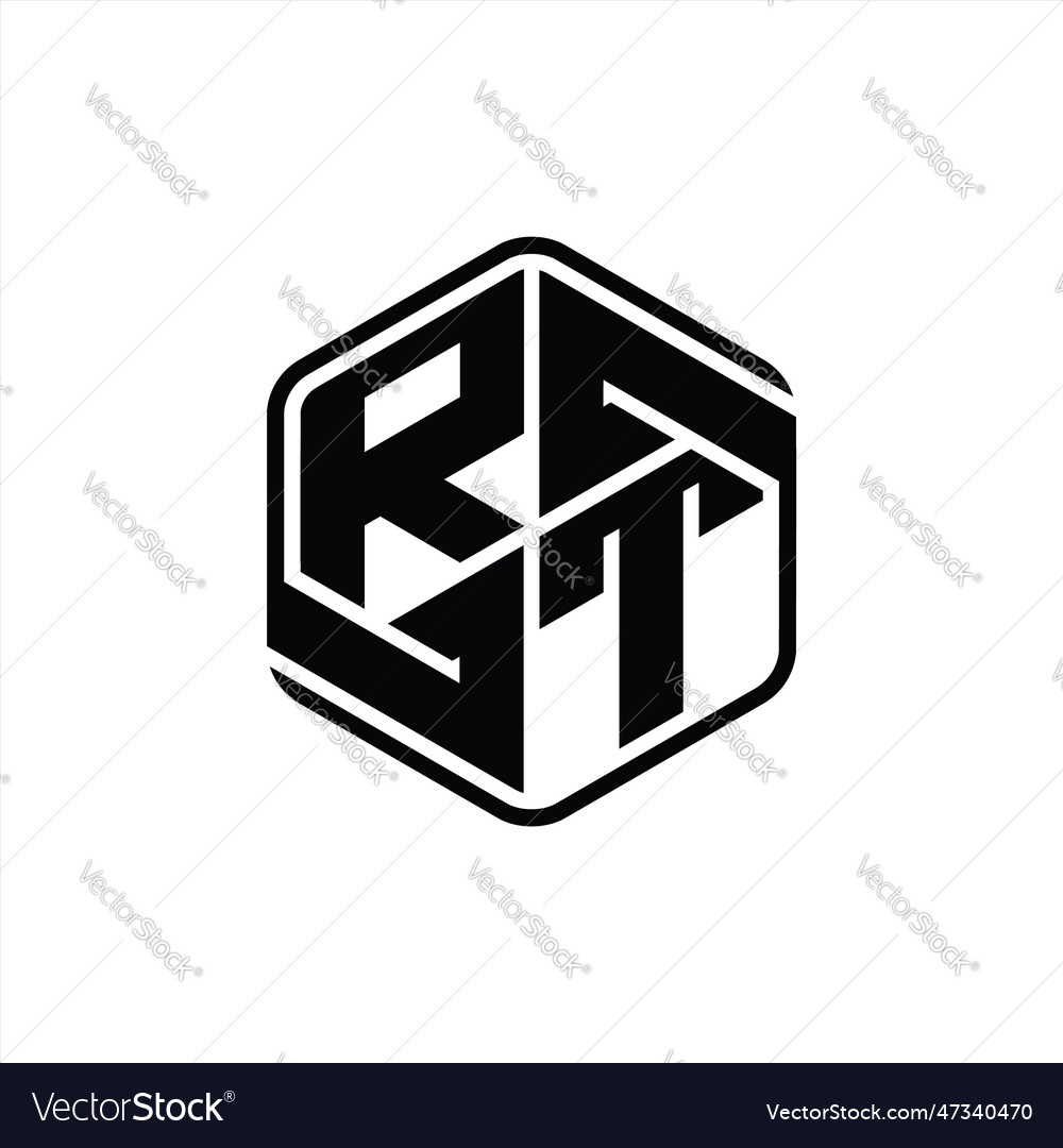 Rt logo monogram hexagon shape with ornament Vector Image