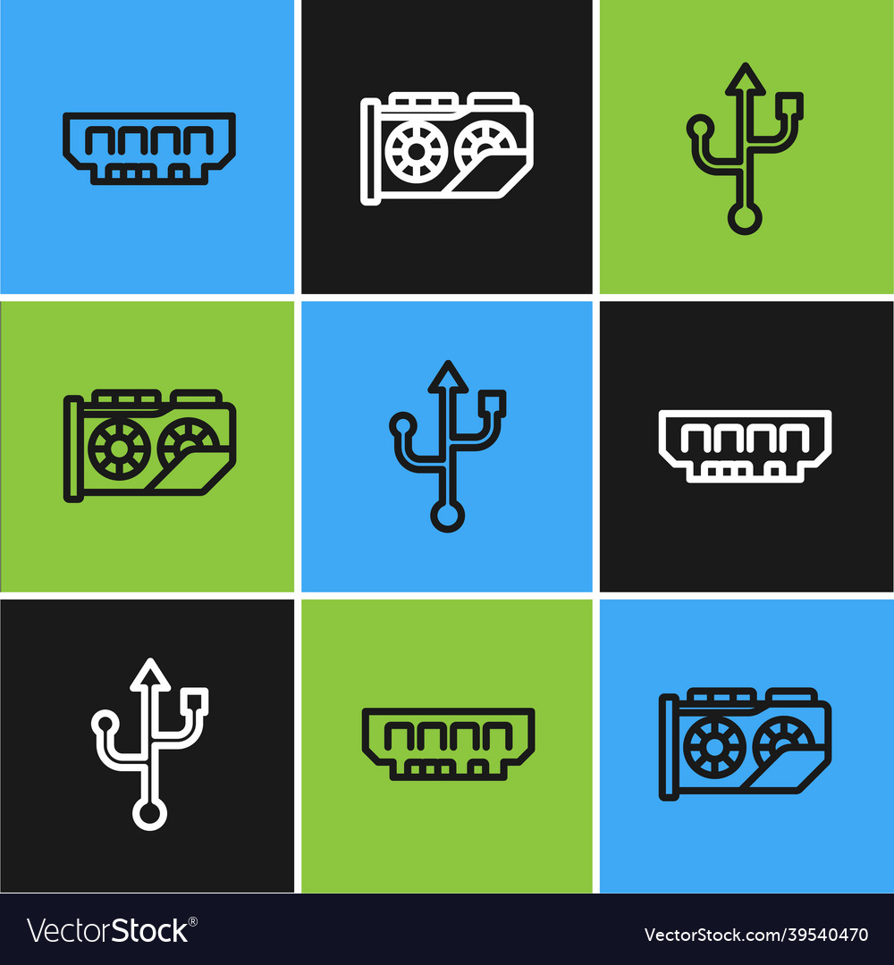 Set line ram random access memory usb and video Vector Image