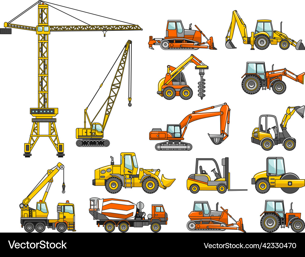 Set of heavy construction machines Royalty Free Vector Image