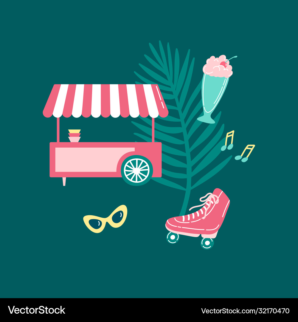 Summer entertainment set on colorful background Vector Image