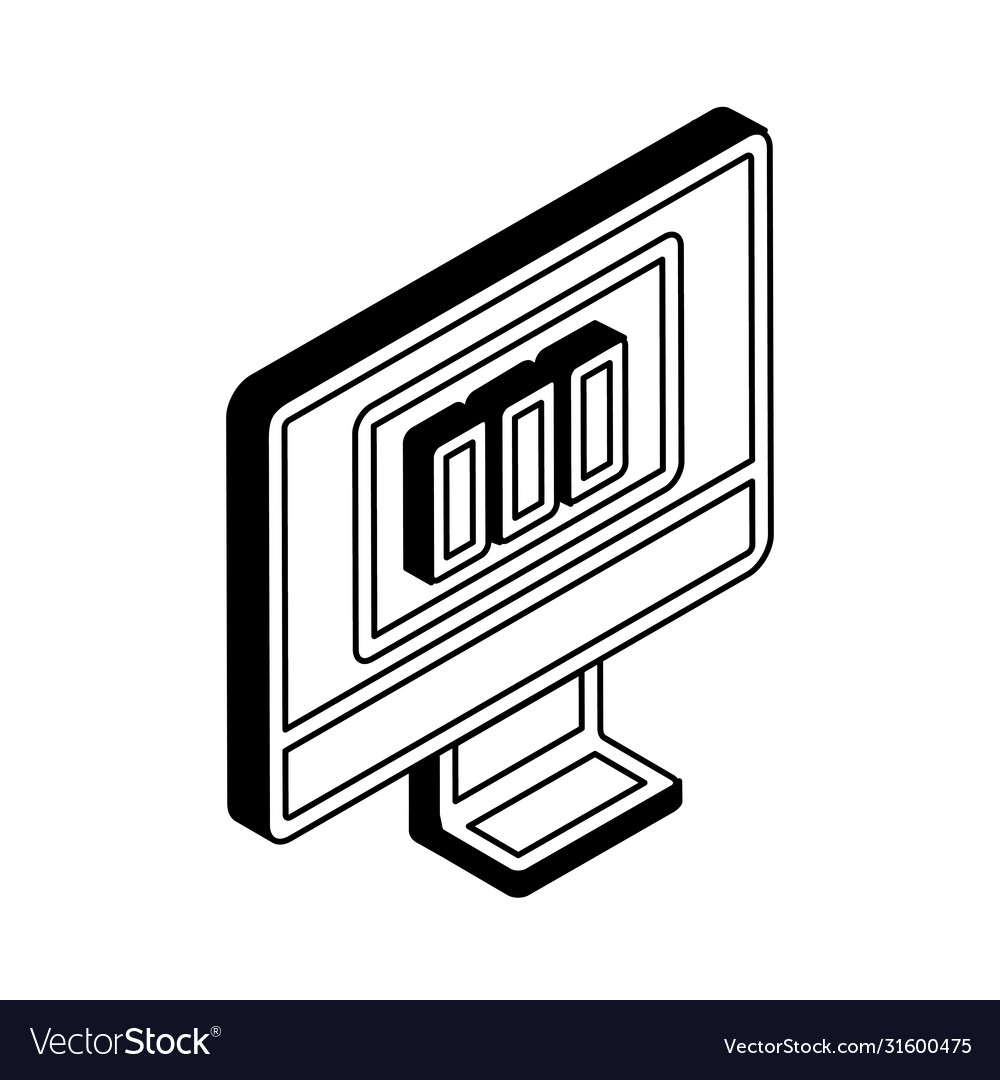 Bars chart on computer isometric line style icon Vector Image