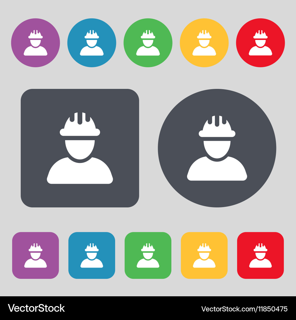 Construction worker builder icon sign a set of 12 Vector Image