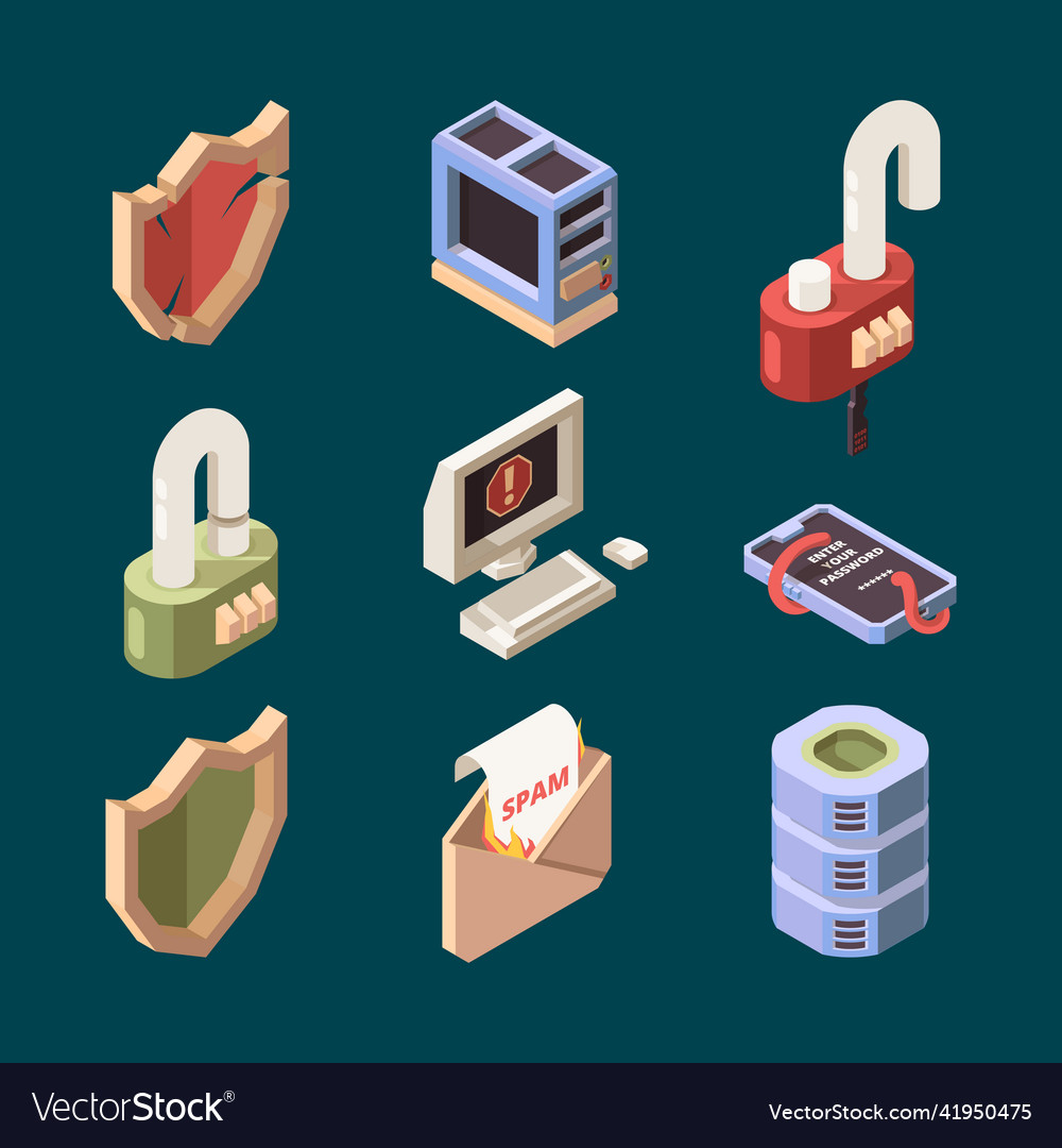 Hacker isometric cyber security email spam Vector Image