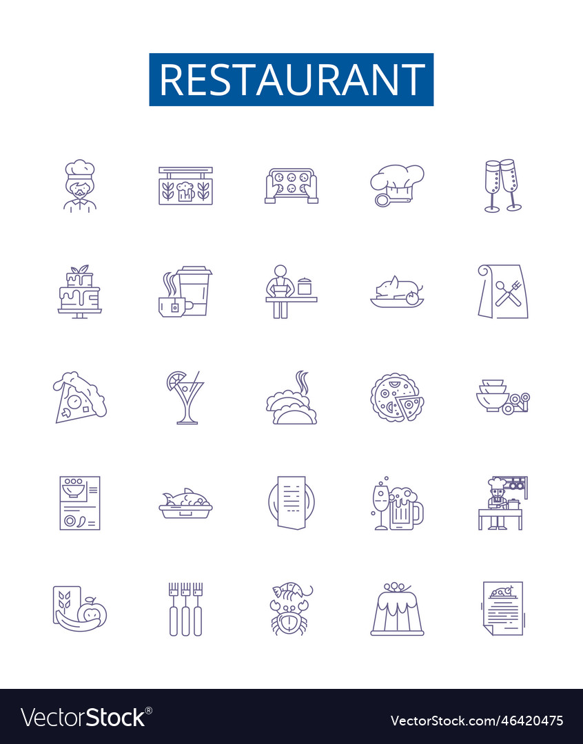 Restaurant line icons signs set design collection Vector Image