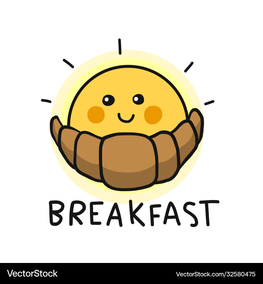 Sun and croissant breakfast cartoon Royalty Free Vector