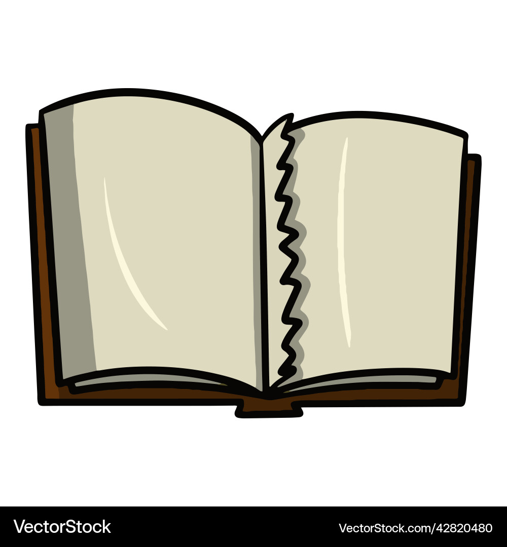 An old open book with a torn page cartoon Vector Image