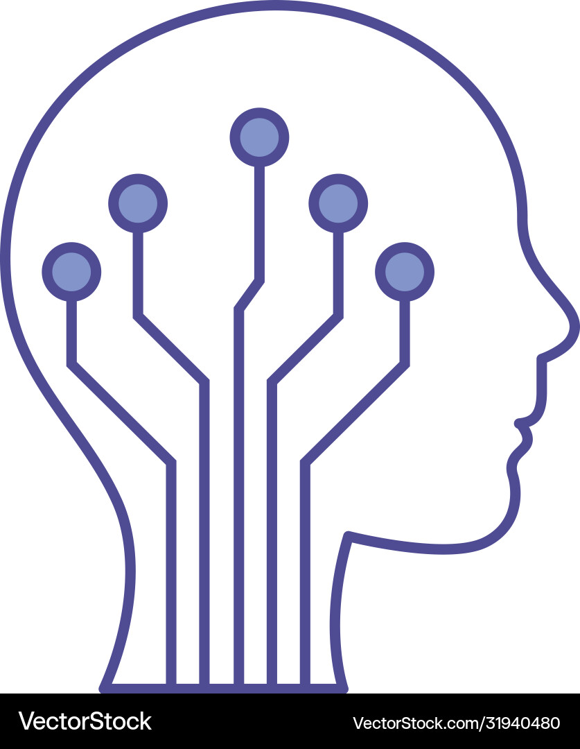 Circuit inside human head line and fill style icon