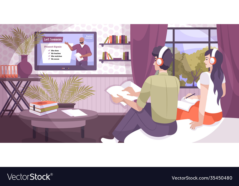 Distant language lessons composition Royalty Free Vector