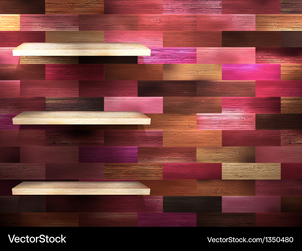 Empty shelf for exhibit on color wood eps 10 Vector Image