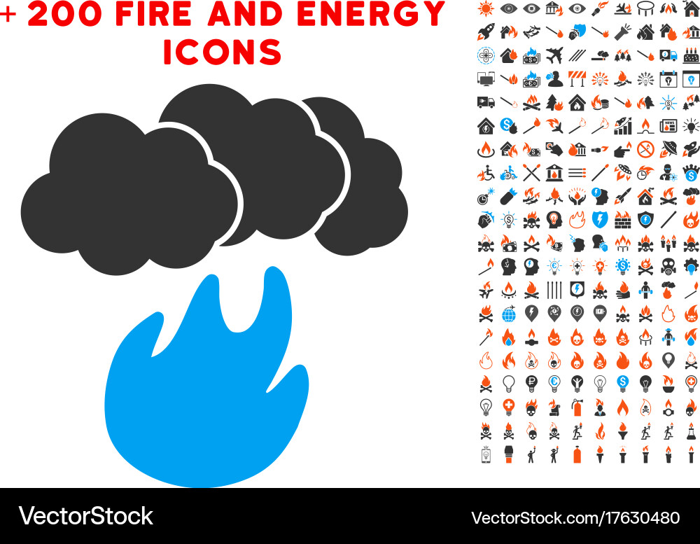 Fire with smoke icon bonus energy set Royalty Free Vector