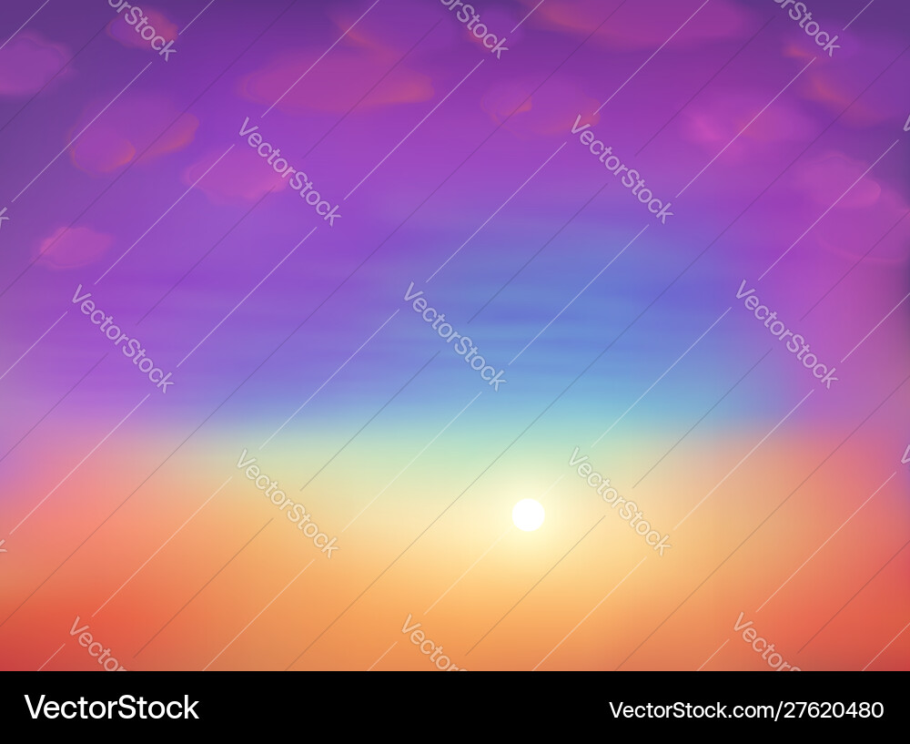 Foggy cloudy sky in magic sunset colors Royalty Free Vector
