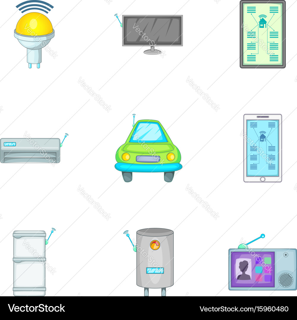 Smart home devices icons set cartoon style Vector Image