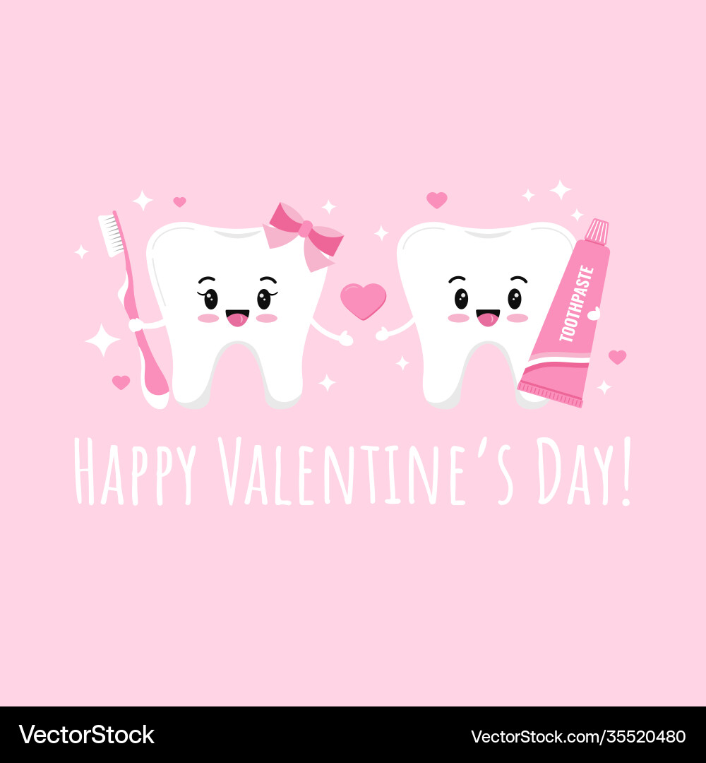 Tooth couple in love with toothpaste toothbrush Vector Image
