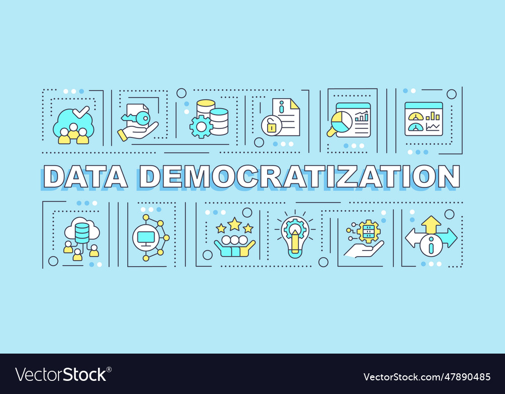 Data Democratization Text With Icons Royalty Free Vector
